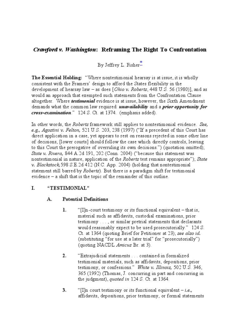 Crawford v. Washington: Reframing The Right To Confrontation | PDF ...