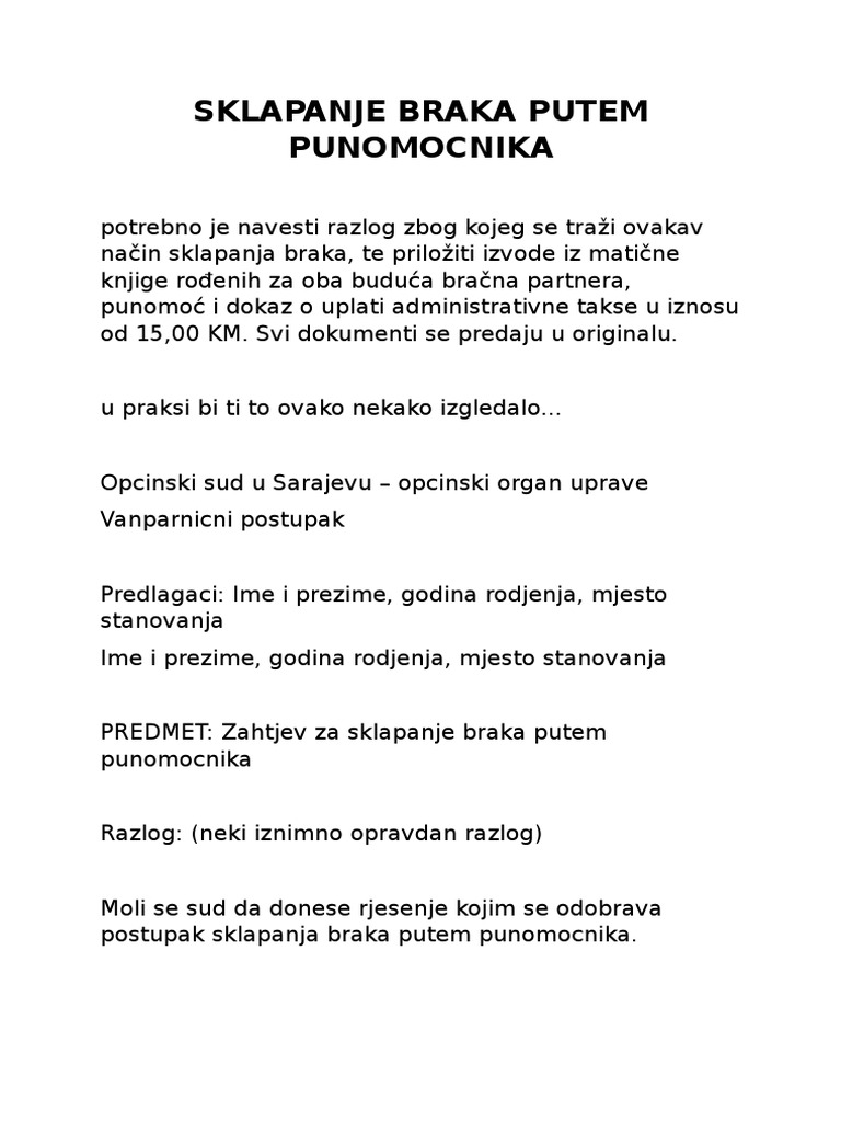 Sklapanje Braka Putem Punomocnika | PDF