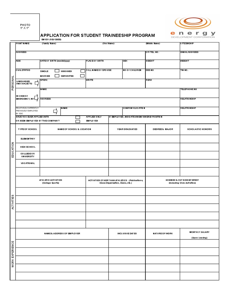 Application For Student Traineeship Program | PDF | Language Arts ...