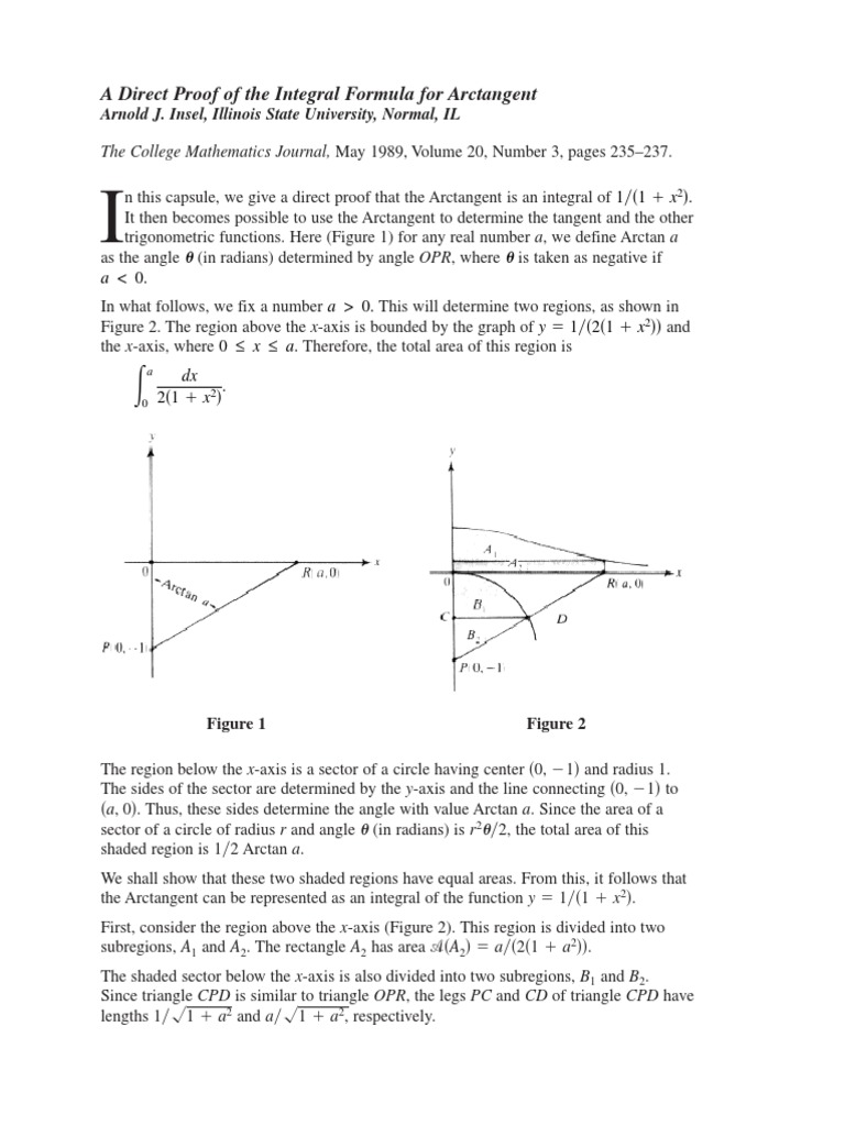 Direct Proof of the Integral Formula for Arctangent | PDF ...