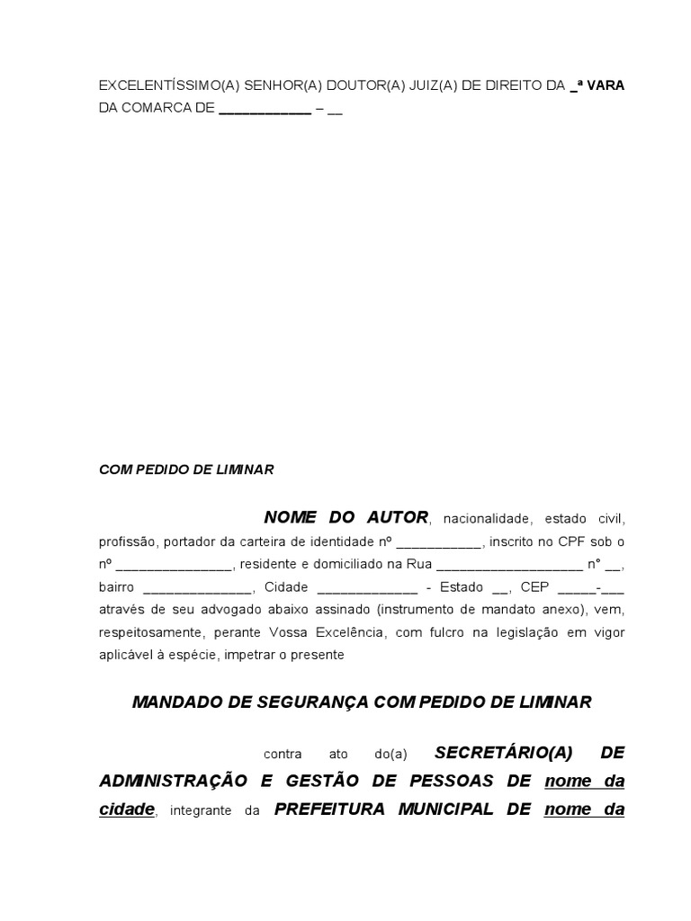 Modelo Mandado de Segurança Concurso Público | PDF | Mandamus | Governo