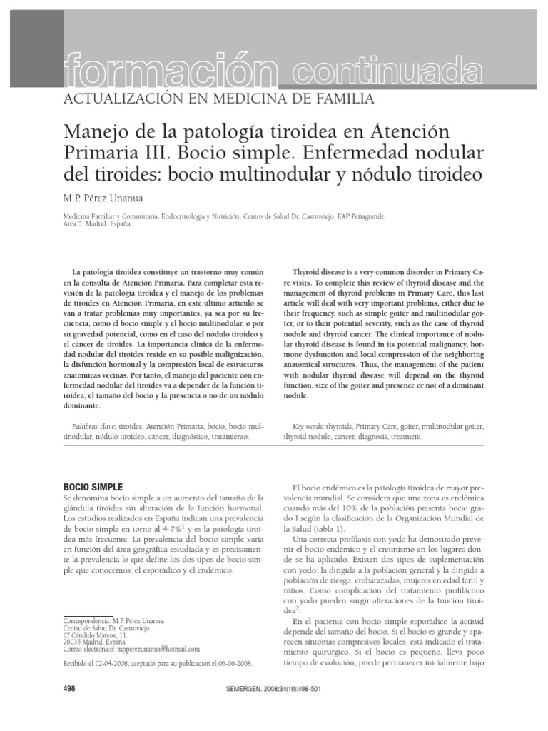 Manejo de La Patología Tiroidea en Atención Primaria II. Bocio Simple. Enfermedad Nodular Del ...