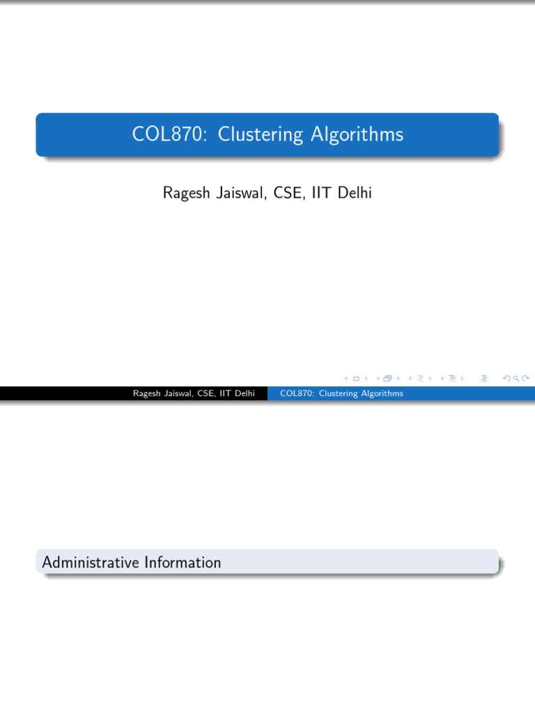 COL870: Clustering Algorithms: Ragesh Jaiswal, CSE, IIT Delhi | Download Free PDF | Cluster ...