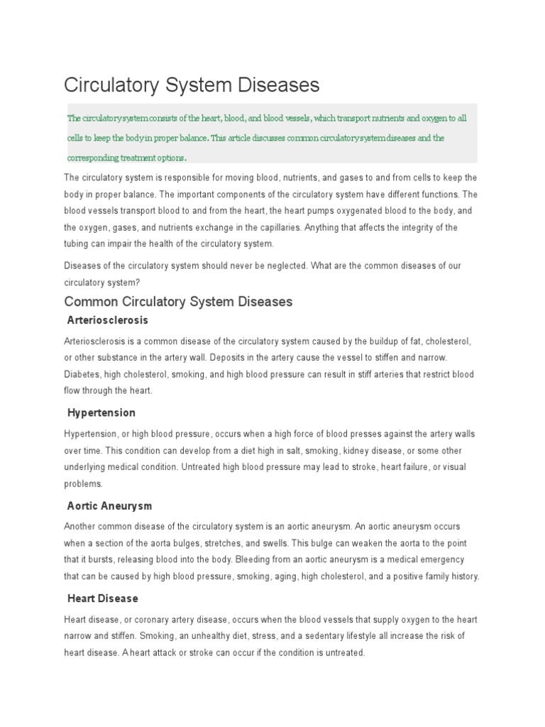 Common Circulatory System Diseases