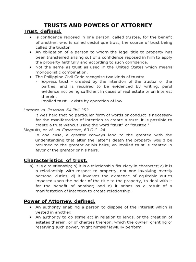 Trusts and Powers of Attorney | PDF | Trust Law | Civil Law (Legal System)