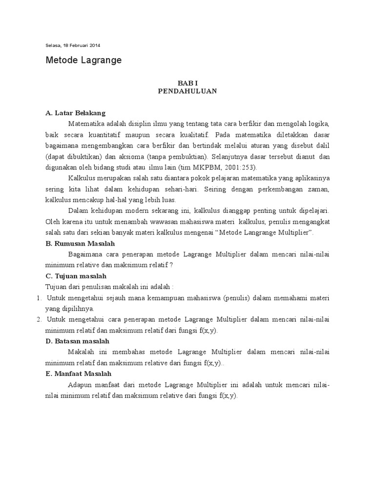 Penerapan Metode Lagrange Multiplier | PDF