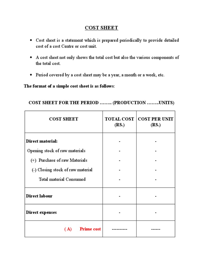 Cost Sheet Preparation Guide | PDF | Expense | Insurance