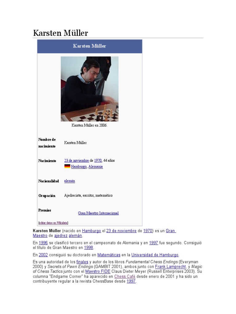 Karsten Müller: Gran Maestro de Ajedrez | PDF | Deportes y actividades ...
