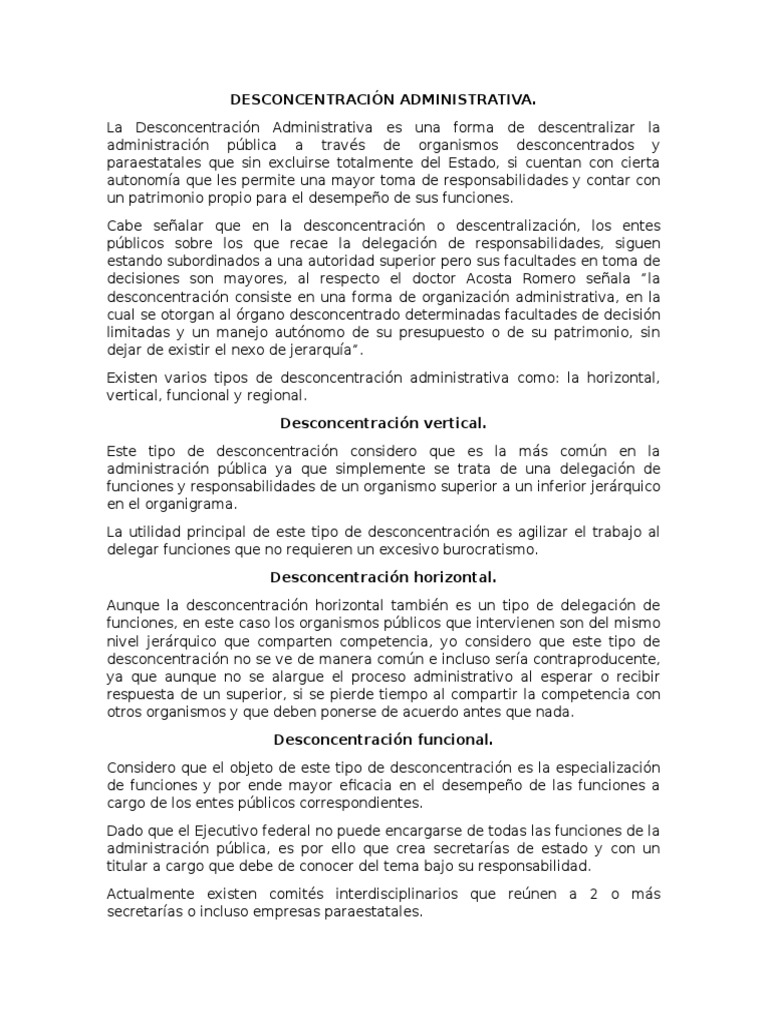 Desconcentración Administrativa | PDF | Administración Pública | Estado ...