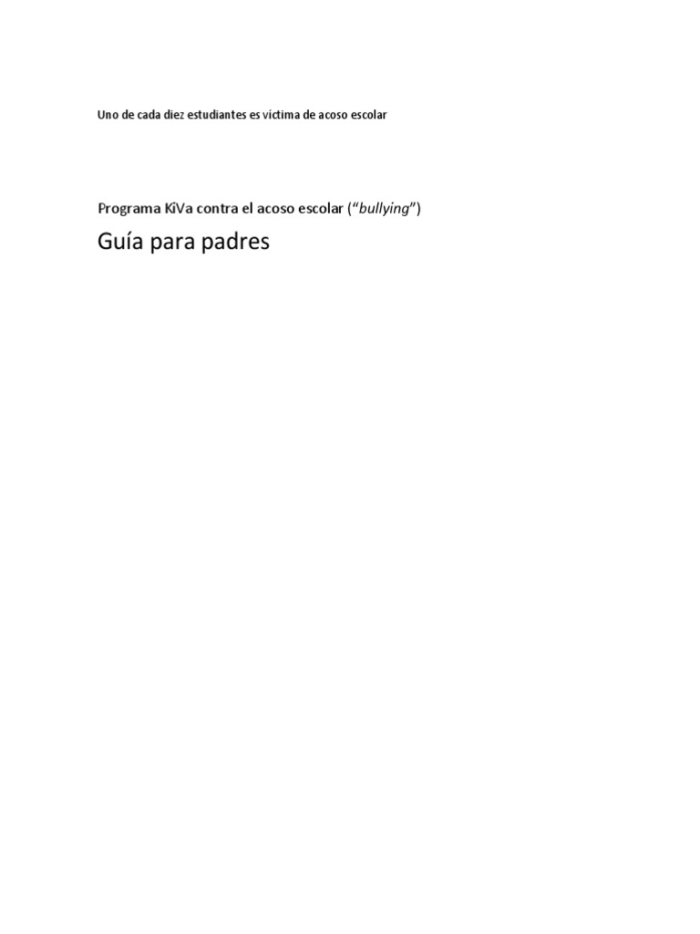 Bullying - Guía para Padres - Spanish KiVa Parents Guide PDF | PDF