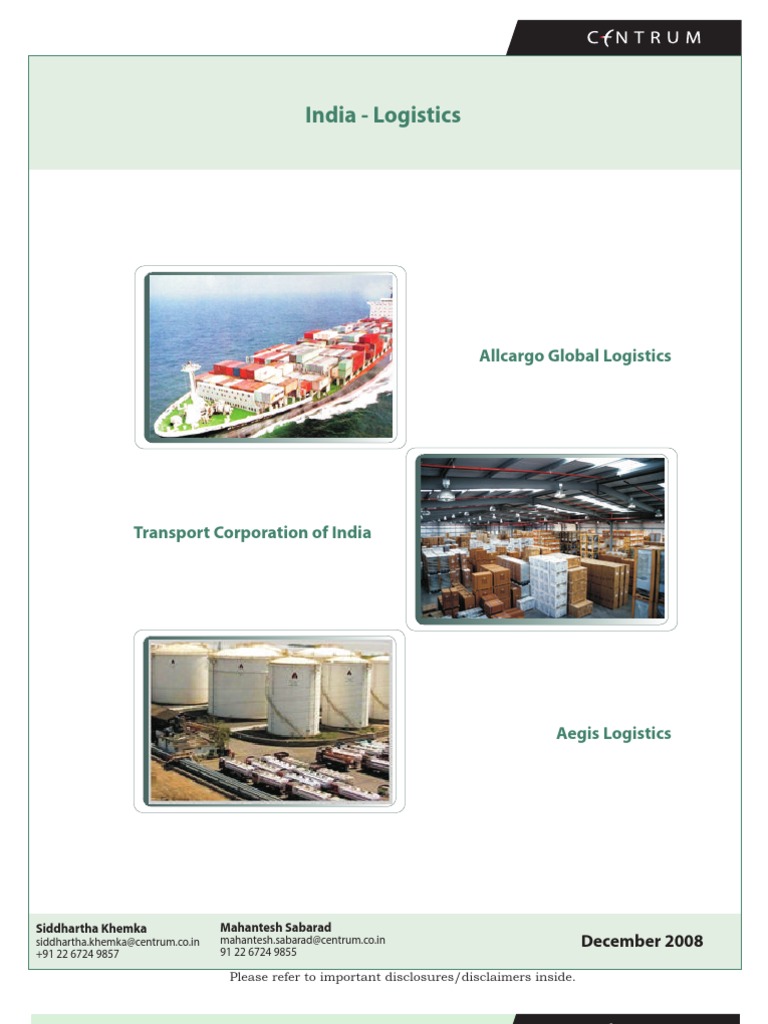 Centrum - Great Report On Logistic Players and Indian Logistics | PDF | Cargo | Containerization