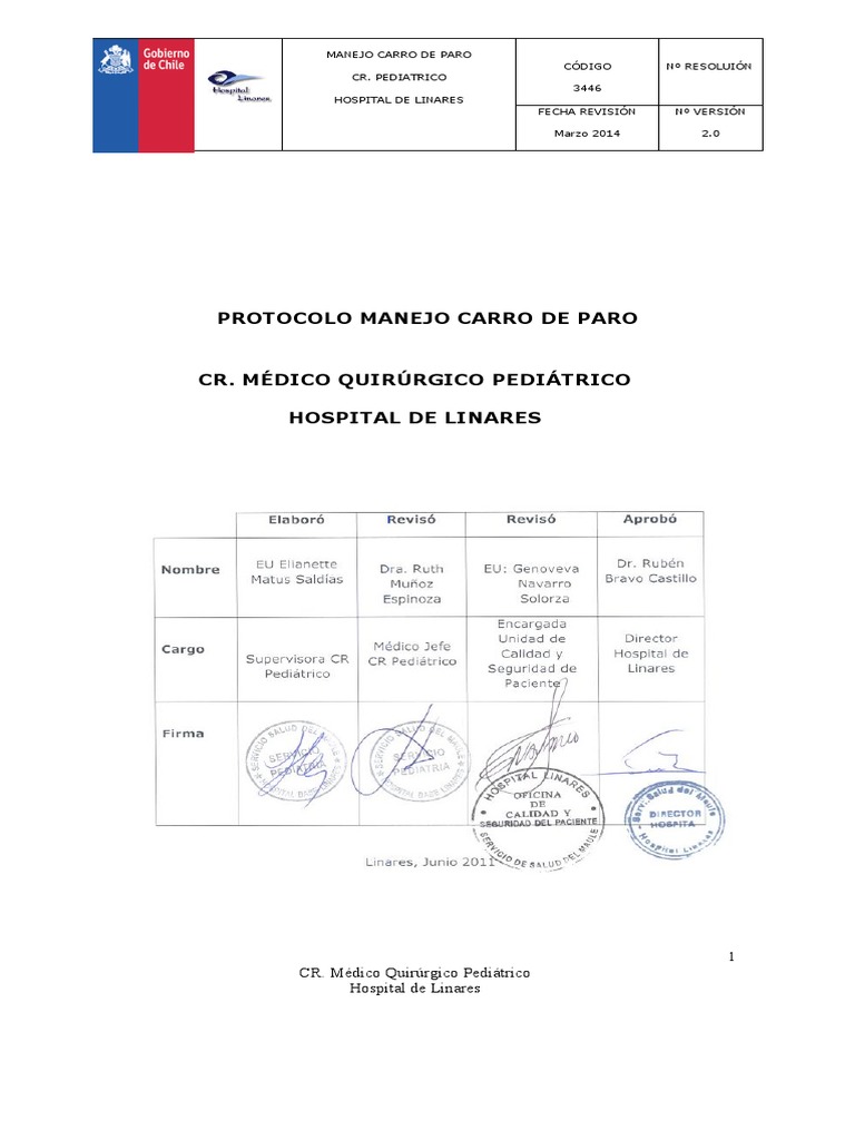 Protocolo Carro Paro CR Pediatrico | PDF | Paramédico | Hospital