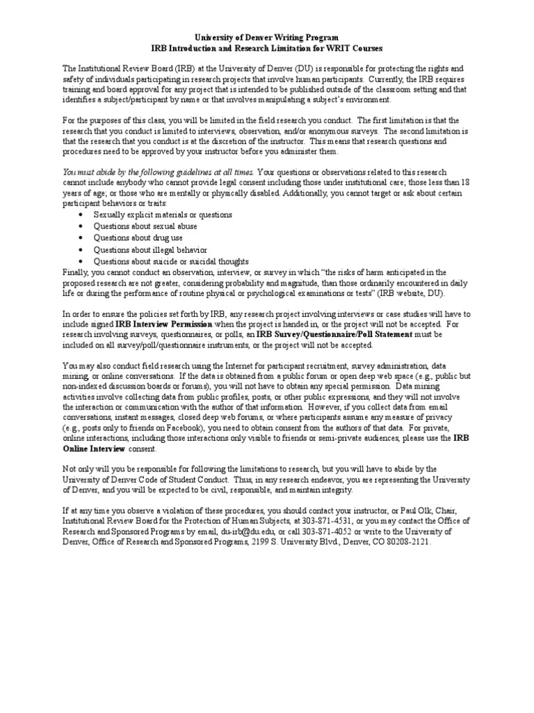 IRB Information for Students | Institutional Review Board | Survey ...