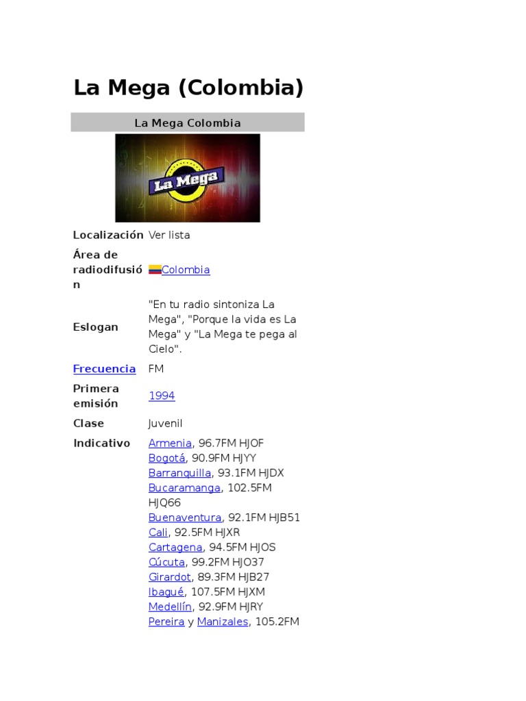 Frecuencias de La Mega en Colombia | PDF | Radiodifusión | Radio