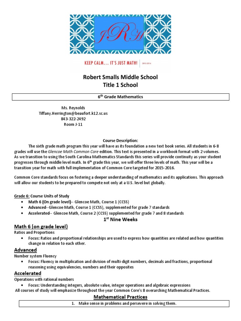 6th Grade Syllabus | Download Free PDF | Common Core State Standards ...