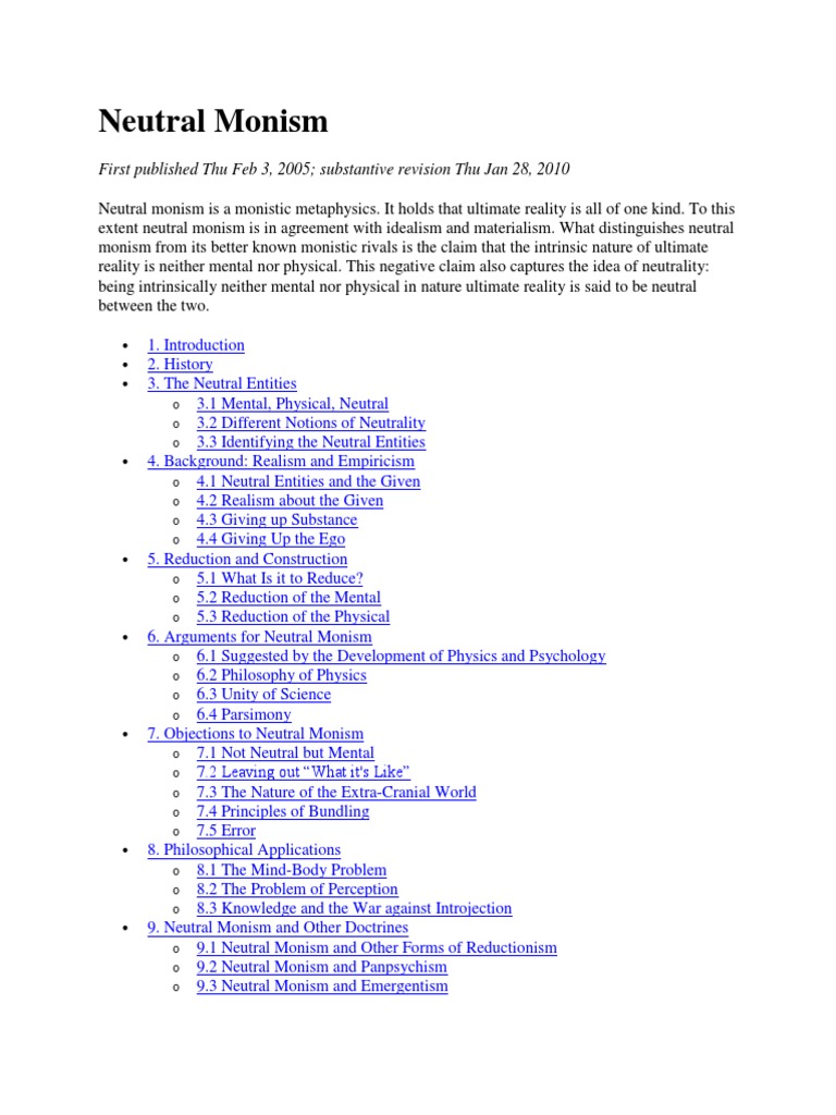 Neutral Monism | PDF | Monism | Philosophical Realism