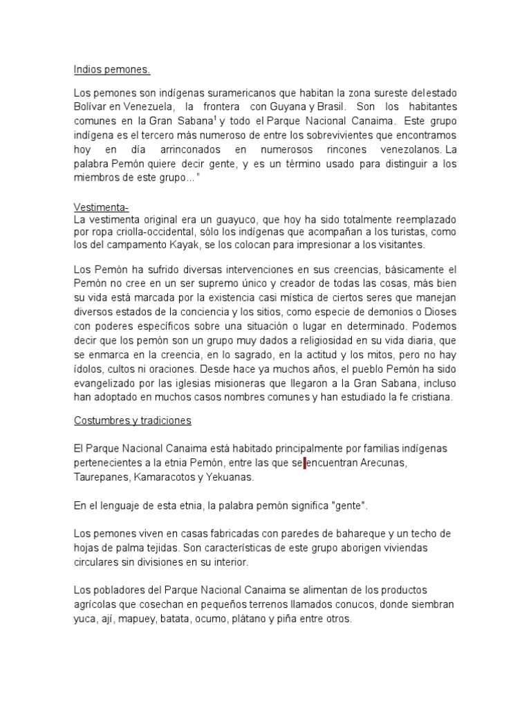 Indios Pemones | PDF | Gente indígena | Alimentos