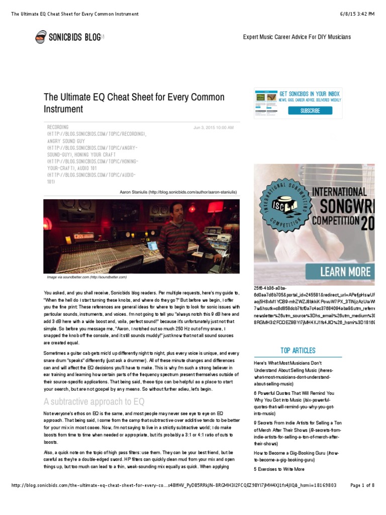 The Ultimate EQ Cheat Sheet For Every Common Instrument | PDF ...
