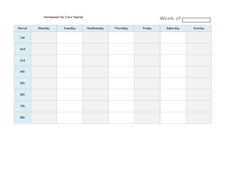 Weekly Homework Schedule Template | PDF