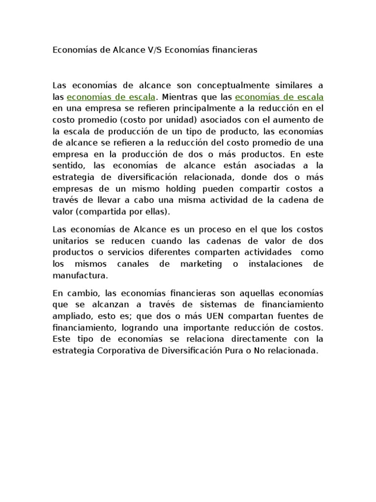 Economías de Alcance / Financieras | PDF