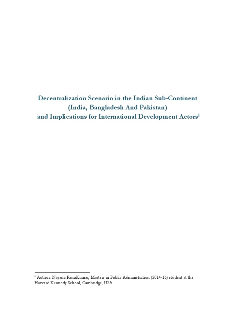 Decentralisation in The Indian Sub-Continent and Implications For ...