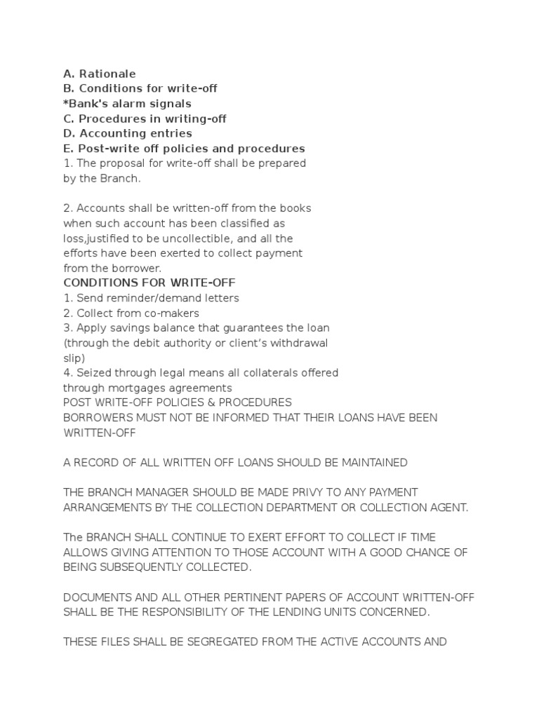 Write-Off Guidelines | PDF | Write Off | Loans Write-Off Guidelines | PDF | Write Off | Loans