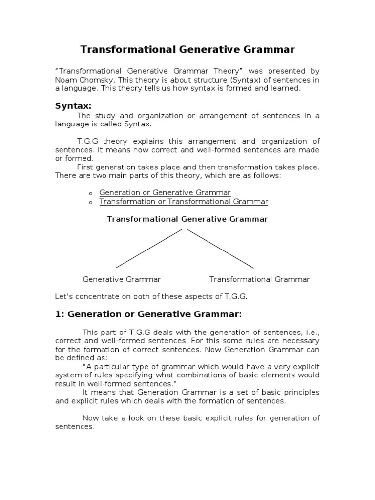 Transformational Generative Grammar | PDF | Phrase | Syntax