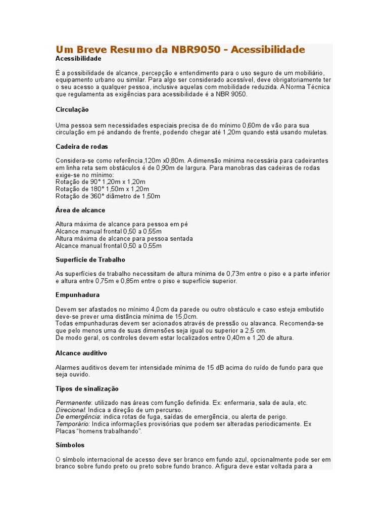NBR - 9050 - Resumo | PDF | Acessibilidade | Deficiência