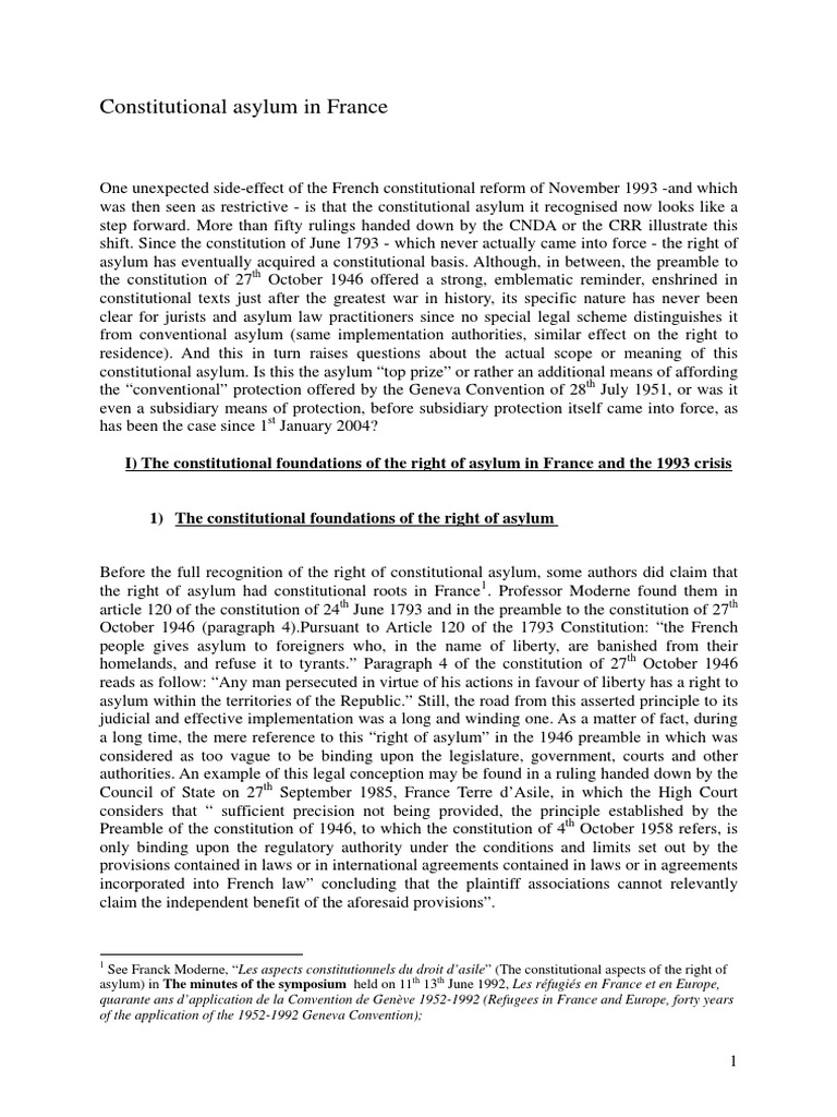 Constitutional Asylum in France Explained | PDF | Right Of Asylum | Refugee