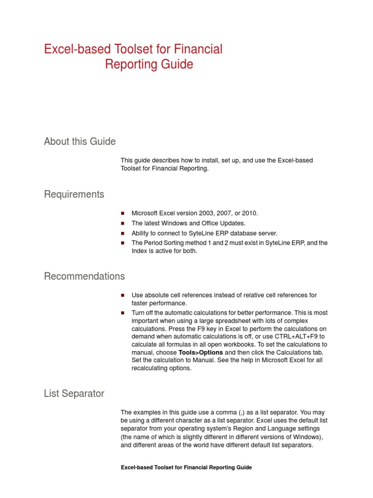 Excel-Based Toolset For Financial Reporting Guide | PDF | Microsoft ...