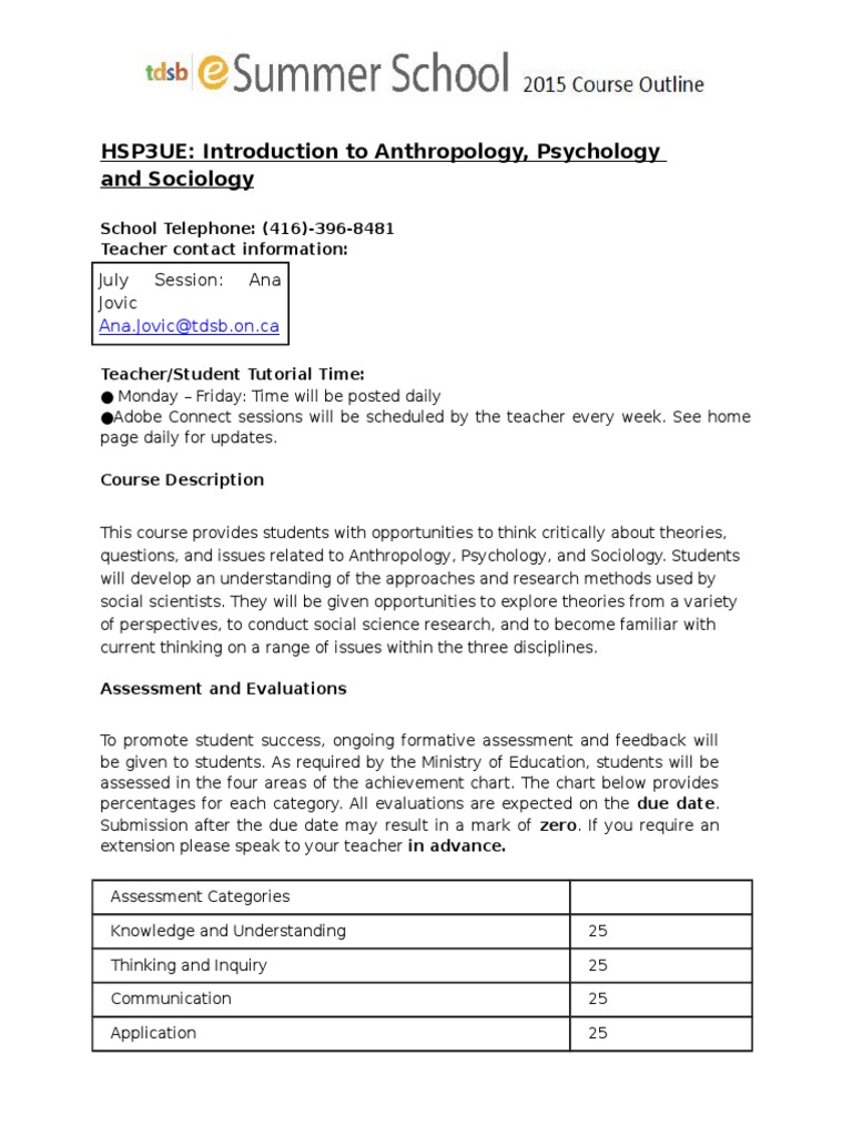 TDSB Summer School - HSP3U - Jovic | PDF | Homework | Individualized ...