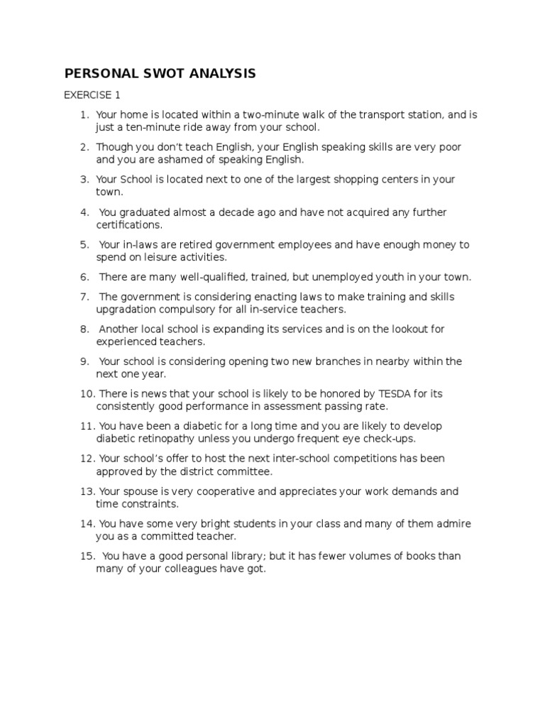 Personal Swot Analysis | PDF