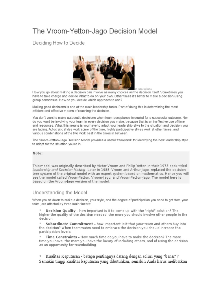The Vroom-Yetton-Jago Decision Model: Deciding How To Decide | PDF ...