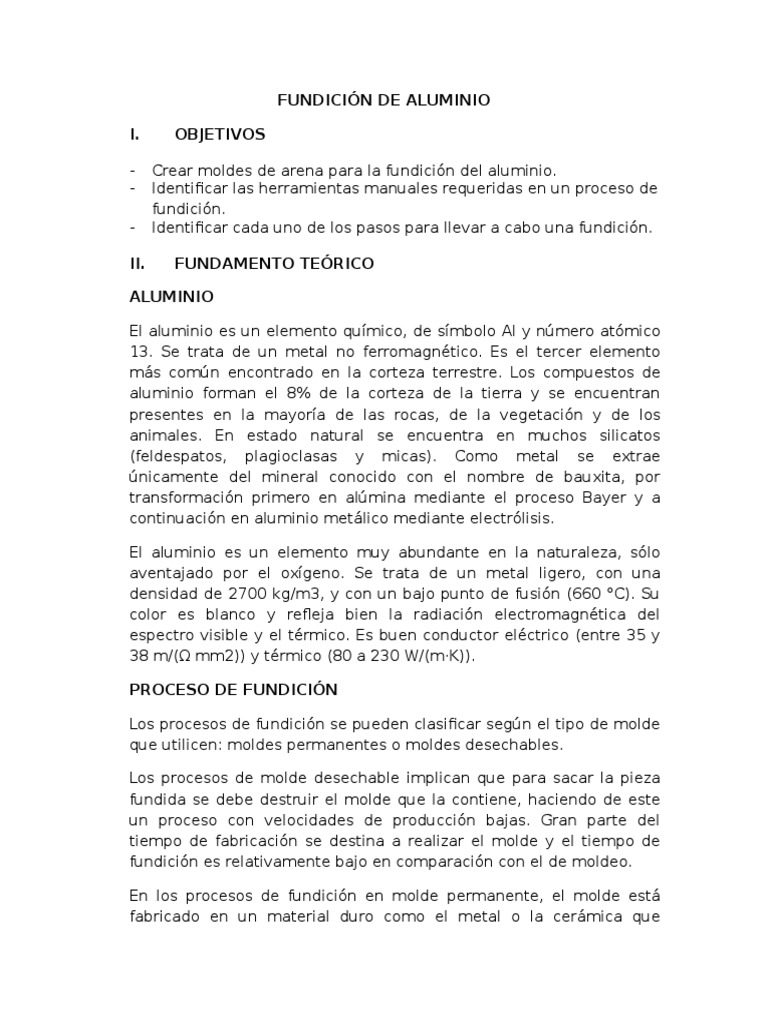 Fundición de Aluminio | PDF | Fundición (metalurgia) | Fundición