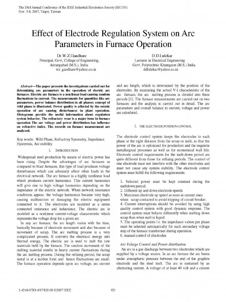 Effect of Electrode Regulation System On Arc Parameters in Furnace ...
