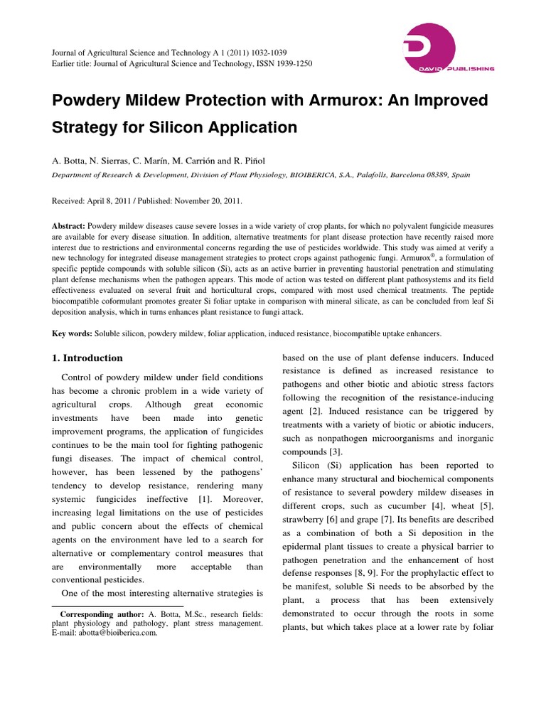 Powdery Mildew Protection With Armurox: An Improved Strategy For Silicon Application | PDF ...