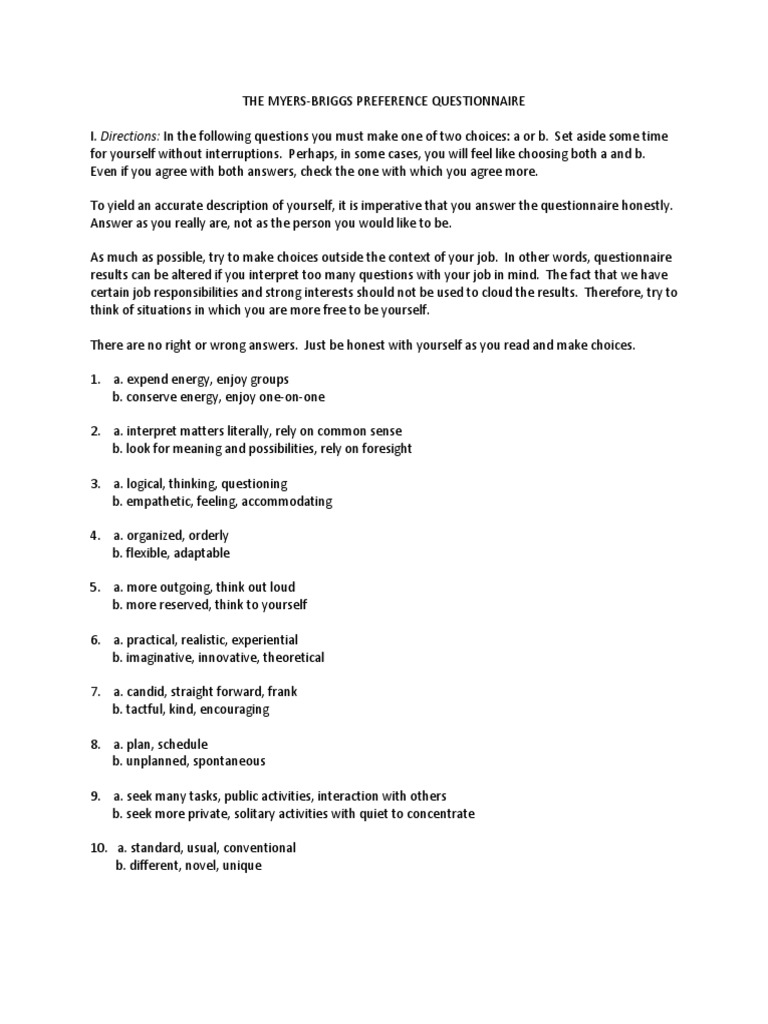 MBTI Personality Test.