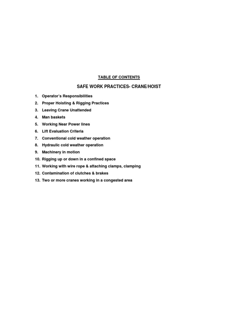 Safe Work Practices - Crane | PDF | Crane (Machine) | Elevator
