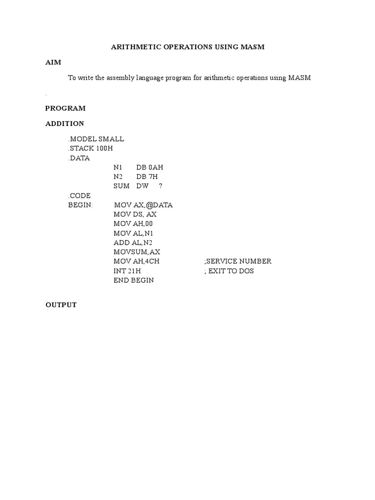 Arithmetic Operations Using Masm AIM | PDF | Assembly Language | Notation