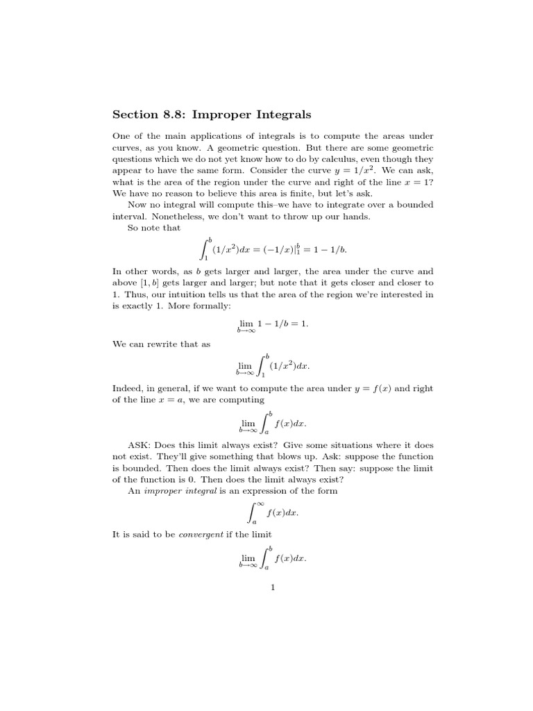 Improper Integrals | PDF | Series (Mathematics) | Limit (Mathematics)