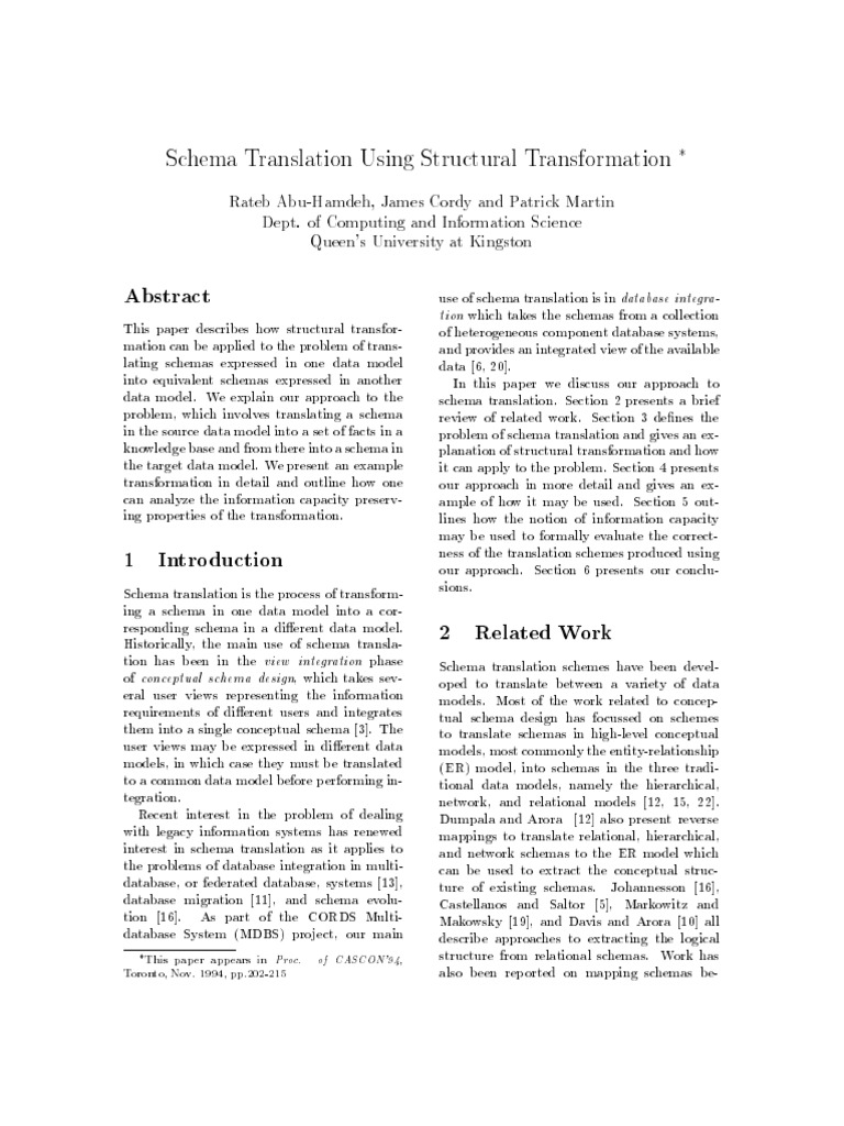 Schema Translation Using Structural Transformation | PDF | Conceptual Model | Data Model