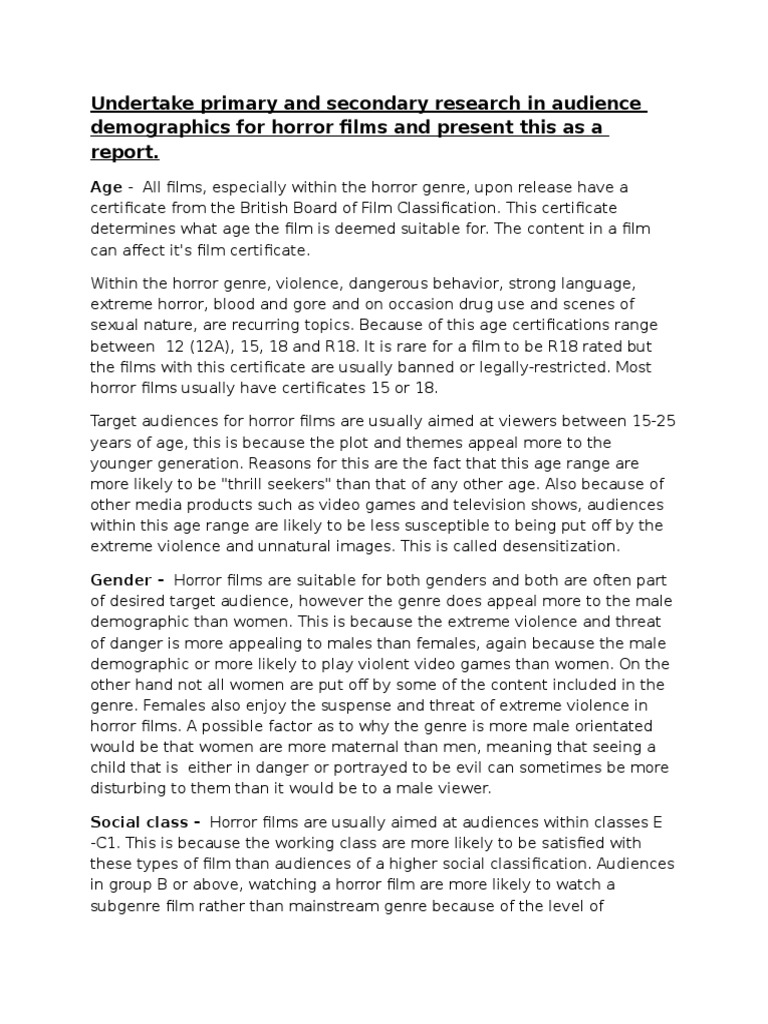 Horror Film Audience Demographics Report | PDF | Horror Films