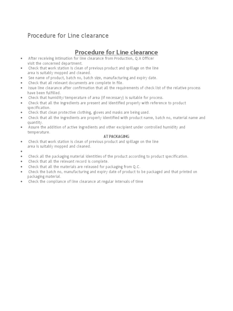 Procedure For Line Clearance | PDF