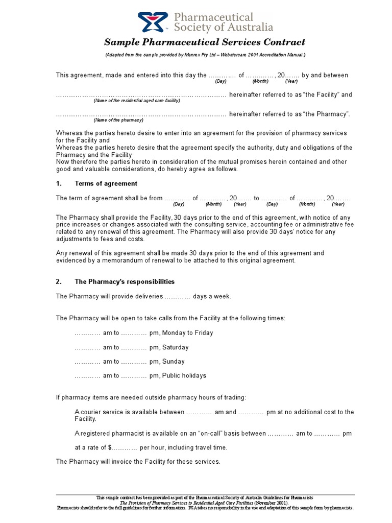 Pharmacy Services Contract Sample | PDF | Pharmaceutical Drug | Pharmacist