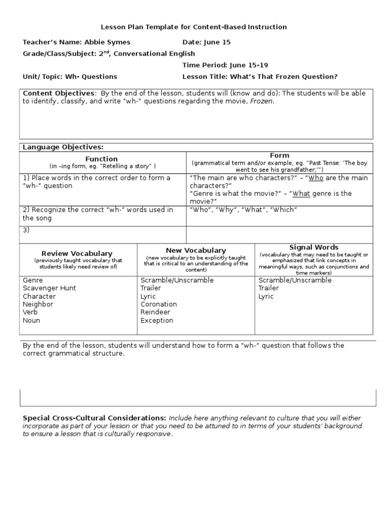 Tesol Lesson Plan 1 | PDF | Educational Assessment | Question