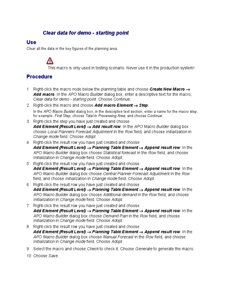 Clear Data For Demo - Starting Point: Clear All The Data in The Key Figures of The Planning Area ...