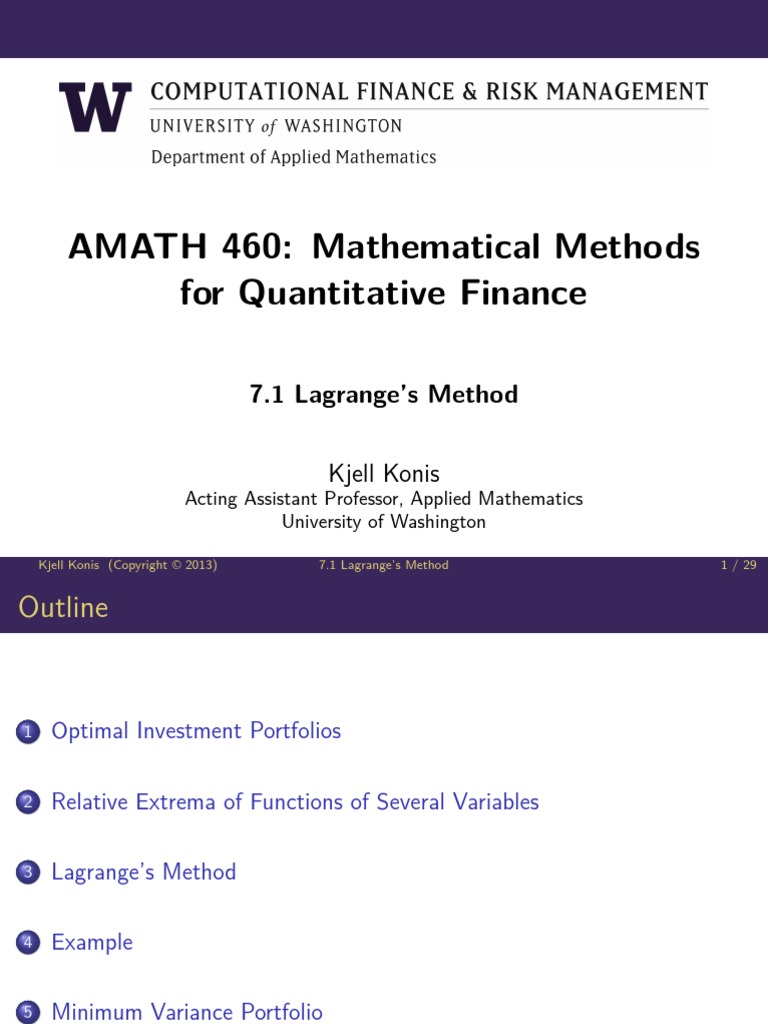 AMATH 460: Mathematical Methods For Quantitative Finance: 7.1 Lagrange's Method | PDF | Maxima ...