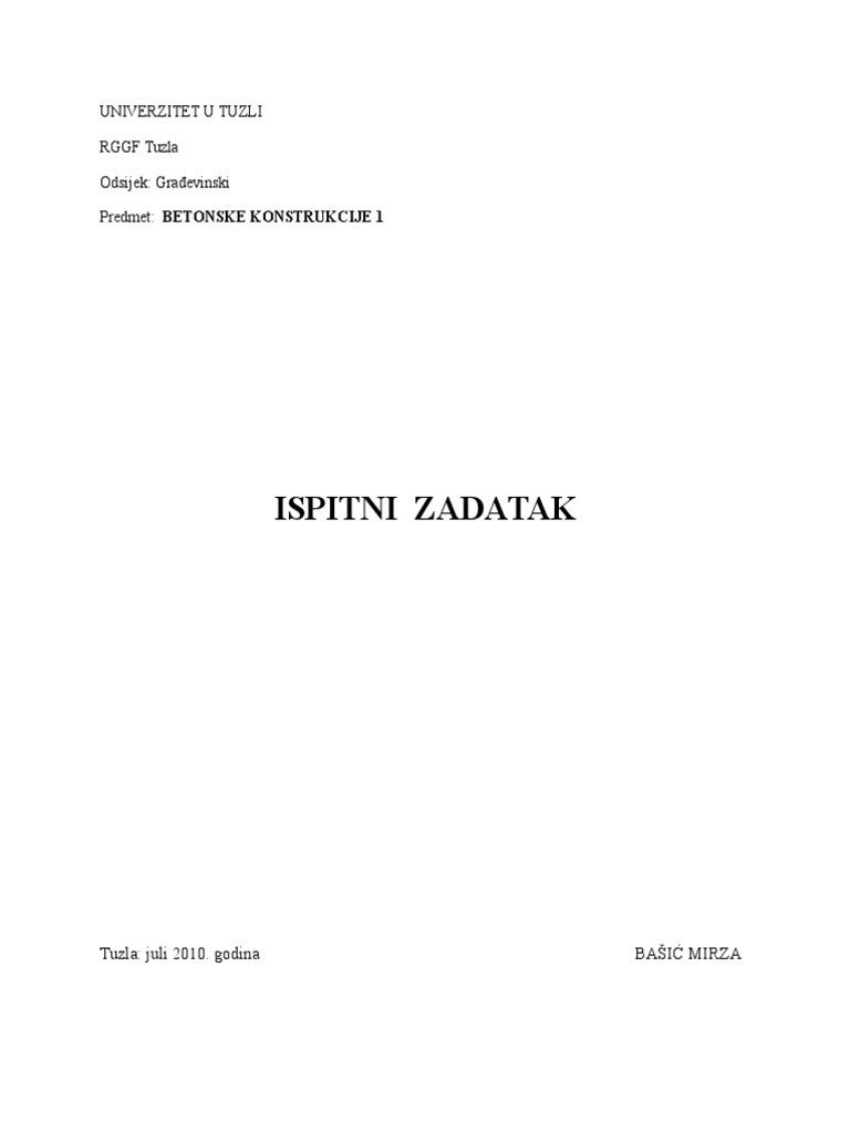Ispitni Zadatak Betonske Konstrukcije I | PDF