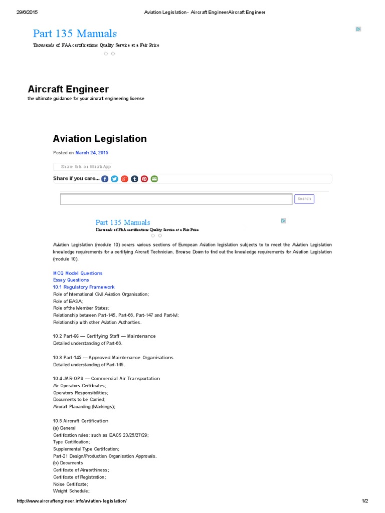 Aviation Legislation Overview | PDF