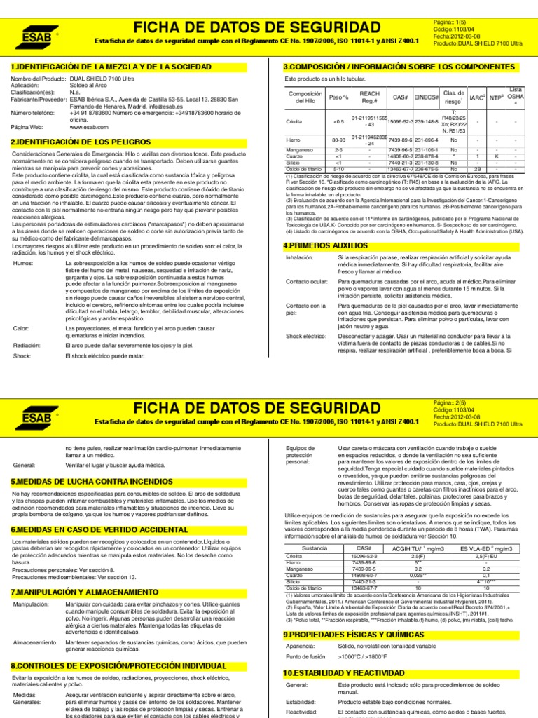 Msds - Dualshield7100ultra_es | Manganeso | Contaminación